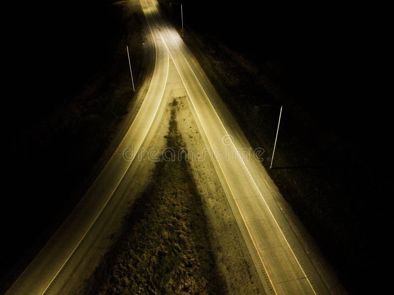 Brightly Lit Interchange at Night Stock Image - Image of roadway ...