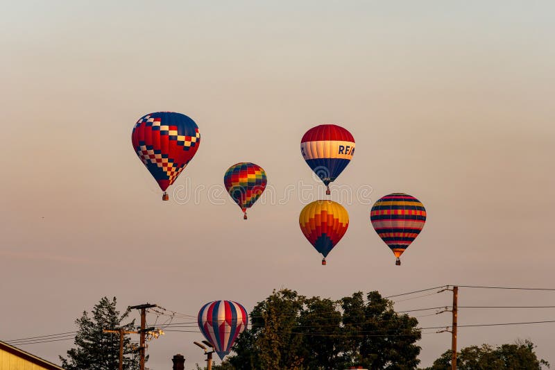View of Multiple Multi Colored Hot Air Balloons Floating in a Beautiful ...