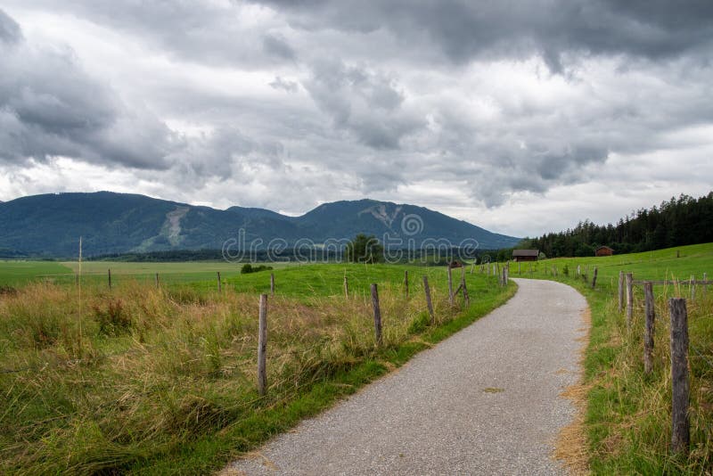 View into the Murnauer Moos at the Staffelsee with Footpath and Bench ...
