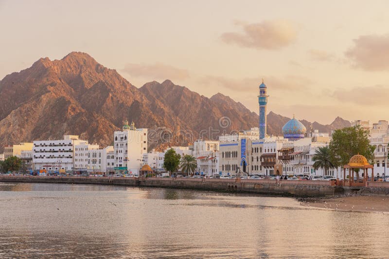 View of Muscat Corniche at Sunset Stock Image - Image of coast, dusk ...