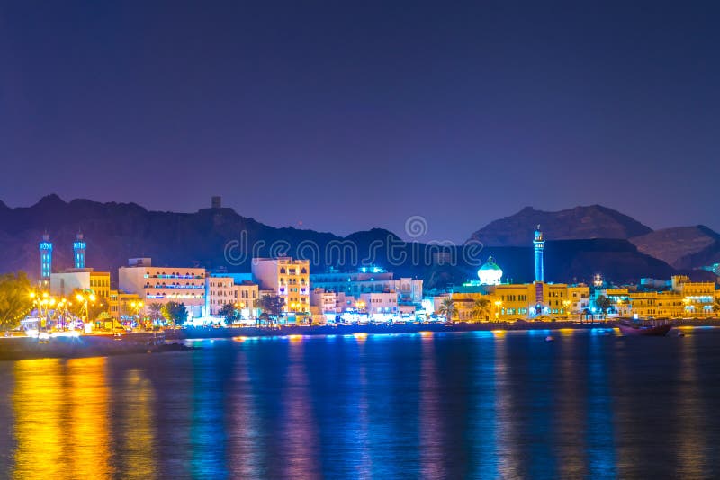 View of the Muttrah District in Muscat, Oman during Night....IMAGE ...