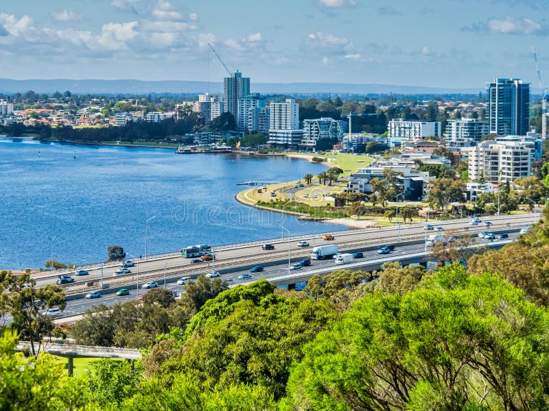 View of the Narrows Bridge, Swan River and South Perth Editorial Stock ...