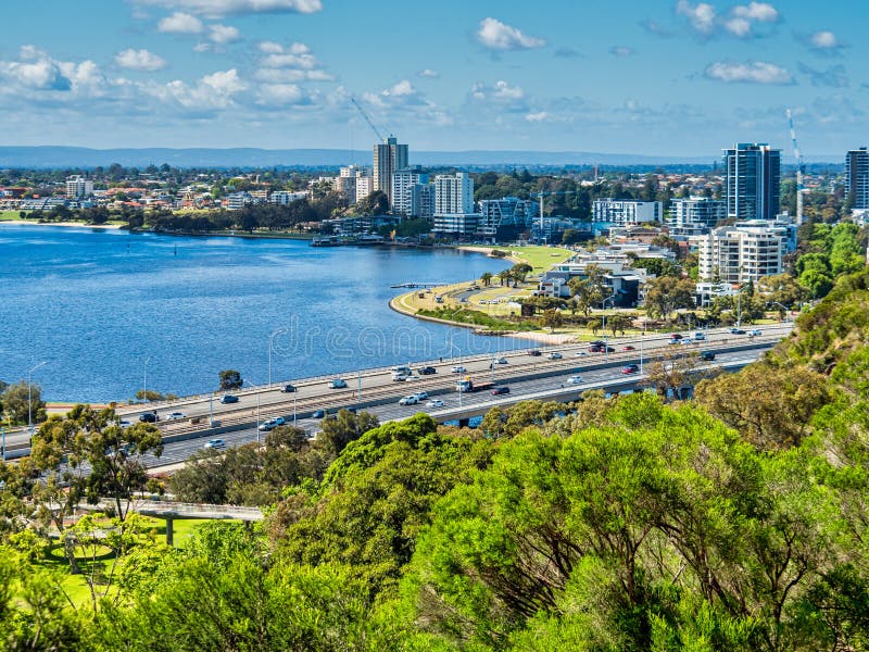 View of the Narrows Bridge, Swan River and South Perth Editorial Photo ...
