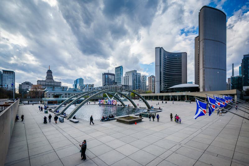 View of Nathan Phillips Square and Toronto Sign in Downtown at N ...