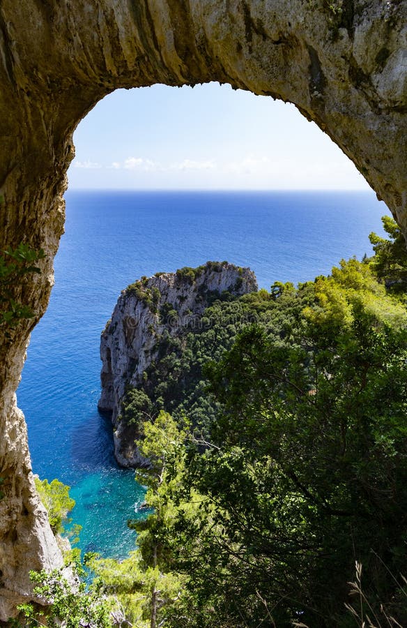View through the Natural Arch of Capri Stock Image - Image of view ...