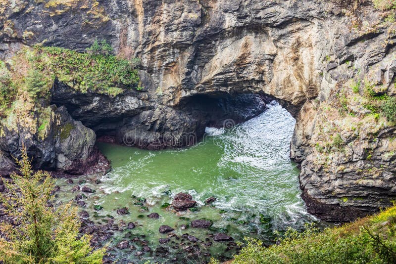 View of the Natural Bridges on the Oregon Coast Stock Photo - Image of ...