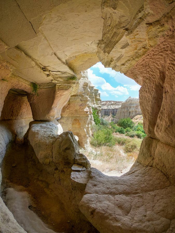 A View through a Natural Window into Pigeon Valley in Cappadocia Stock ...