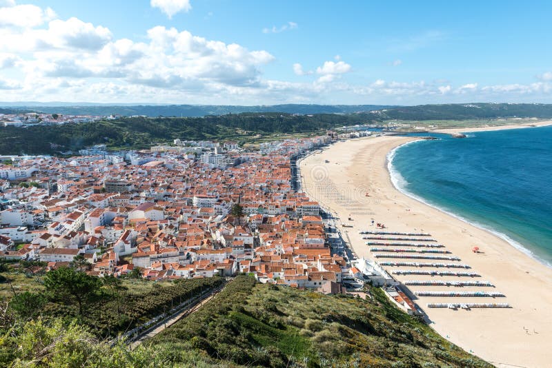 View of Nazare and the Beach (Portugal) Stock Photo - Image of sand ...