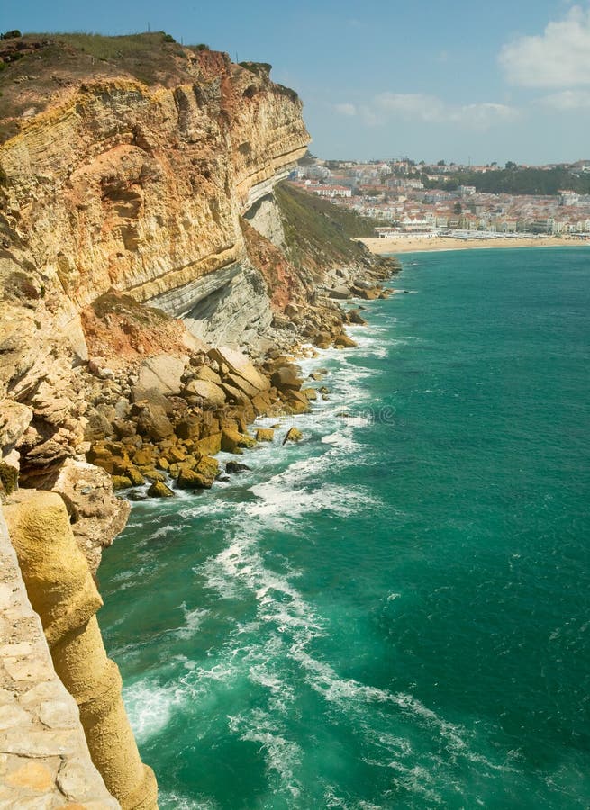 View of nazare village stock photo. Image of coastline - 16054638