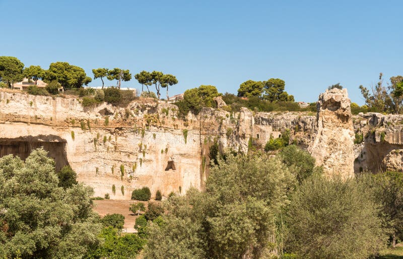 The View of the Neapolis Archaeological Park in Syracuse, Sicily Stock ...