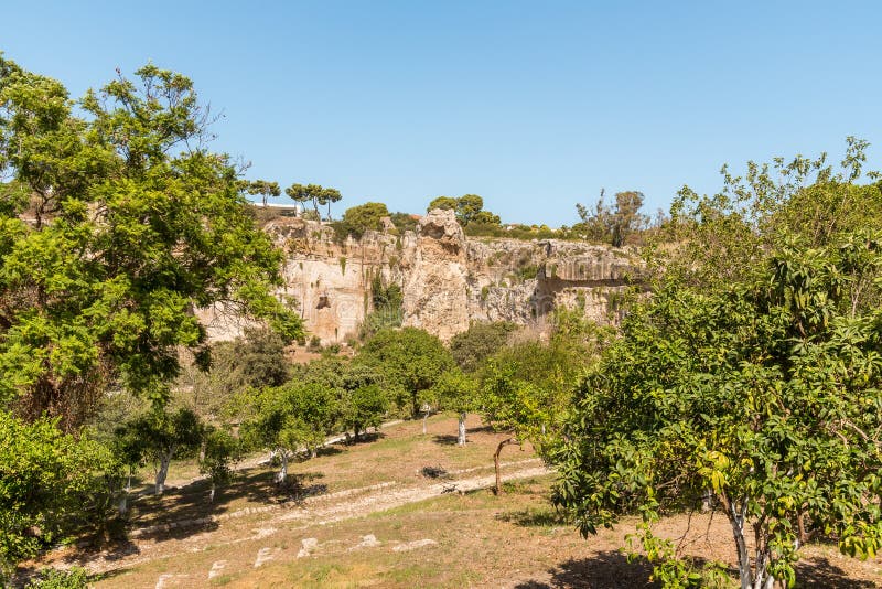 The View of the Neapolis Archaeological Park in Syracuse, Sicily Stock ...