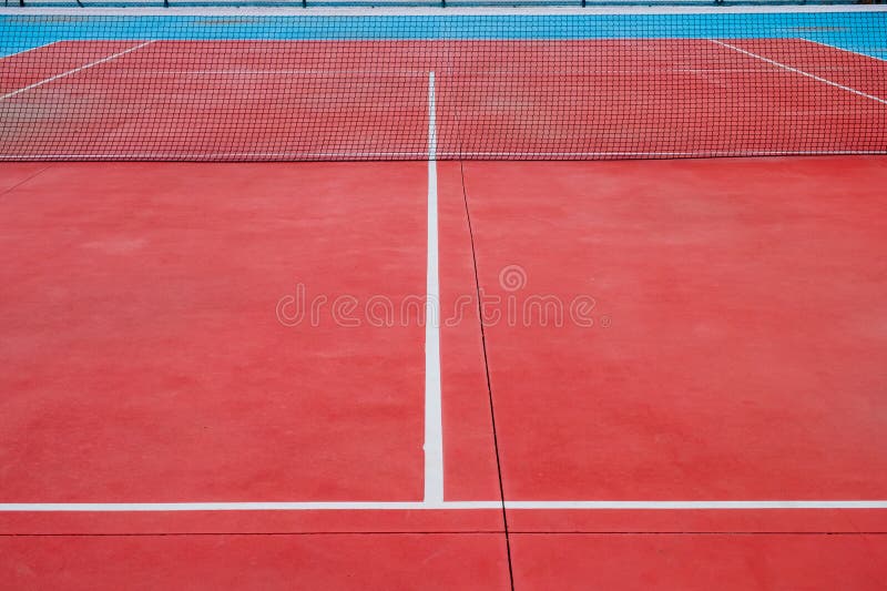 View of the Net of an Empty Red Tennis Court Stock Image - Image of ...