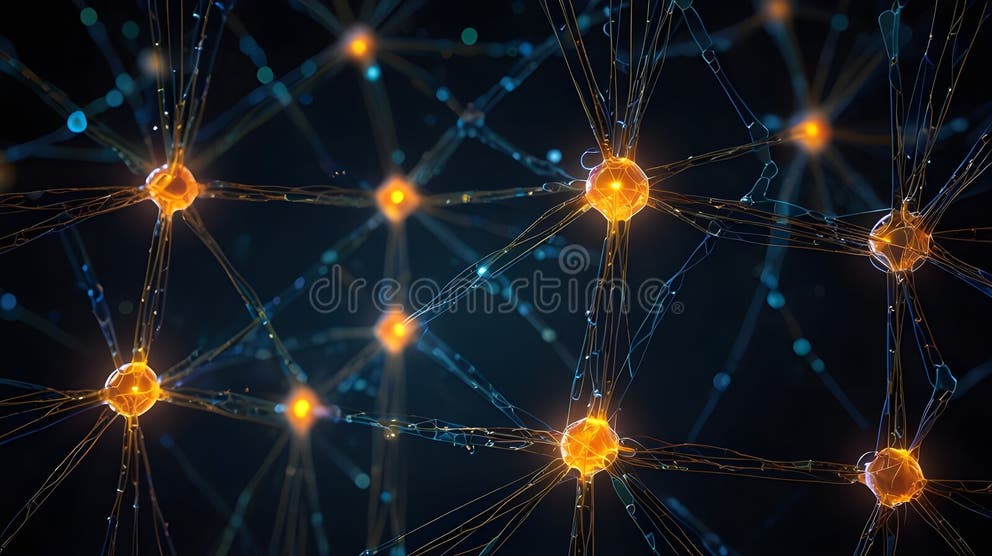 A Neural Network Represented As a Glowing Web of Interconnected Nodes Stock Illustration ...