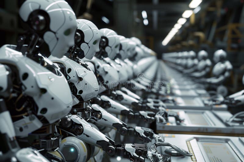 View of New Android Robots in Production in the Workshop. Ai Generated ...