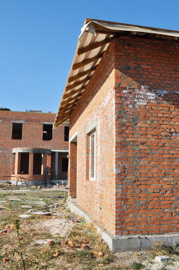 View on New Brick House Construction Stock Image - Image of roof ...