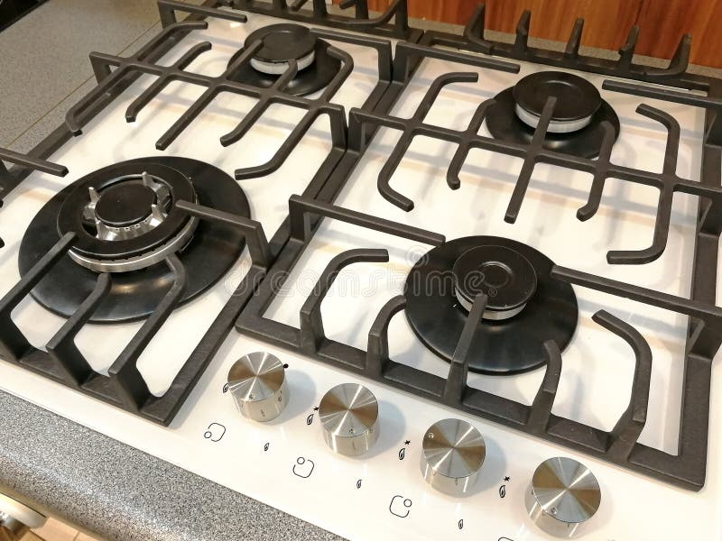 View of the New Gas Stove with Four Cooking Places. Stock Image - Image ...