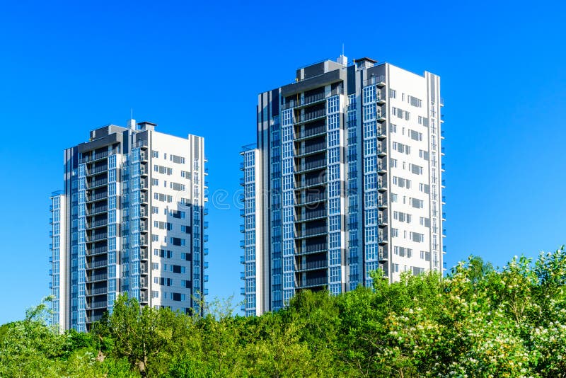 View on a New Multistory High Rise Residential Building Stock Photo ...
