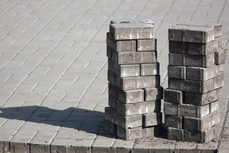 View of New Paving Slabs and Concrete Blocks on Summer Day at ...