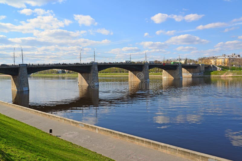 View of New Volga Bridge in Tver, Russia Stock Image - Image of ...