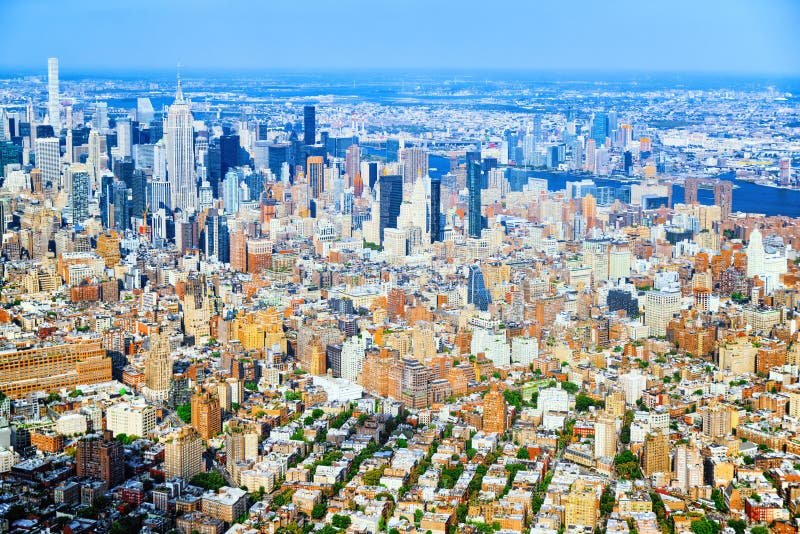 View of New York and Manhattan from a Bird`s Eye View. Stock Photo ...