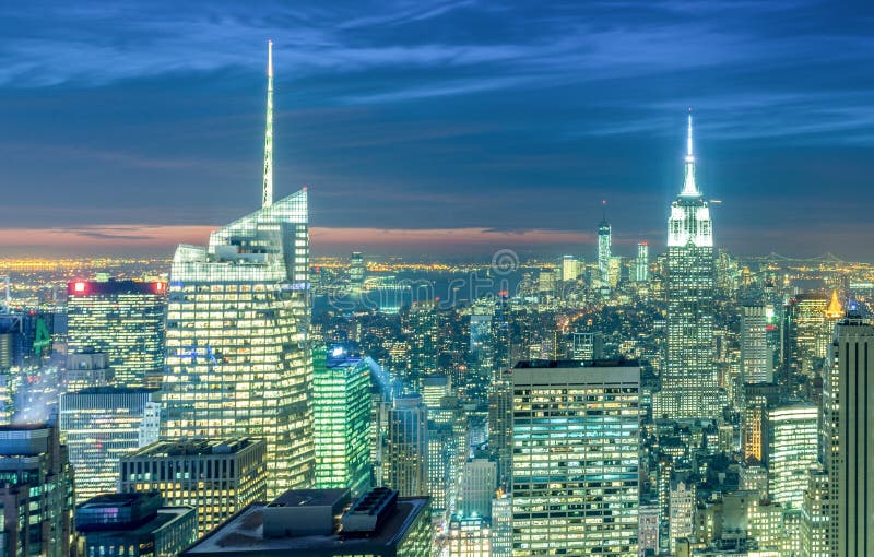 View of New York Manhattan during Sunset Hours Stock Image - Image of ...