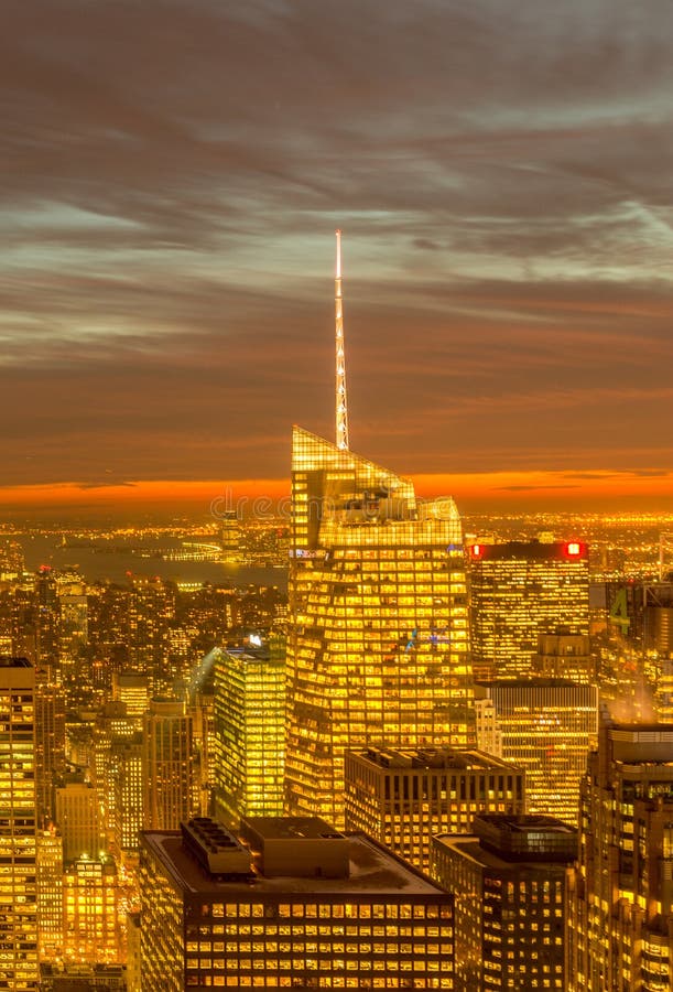 View of New York Manhattan during Sunset Hours Stock Image - Image of ...