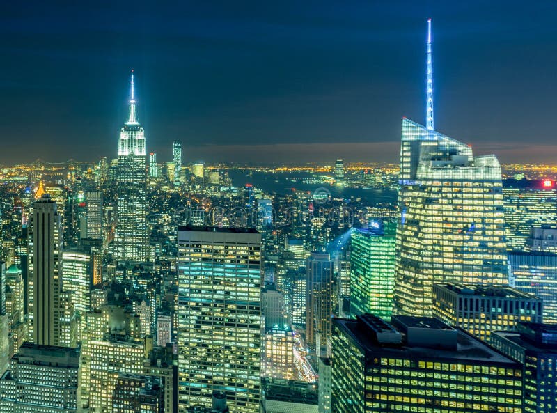 View of New York Manhattan during Sunset Hours Stock Image - Image of ...
