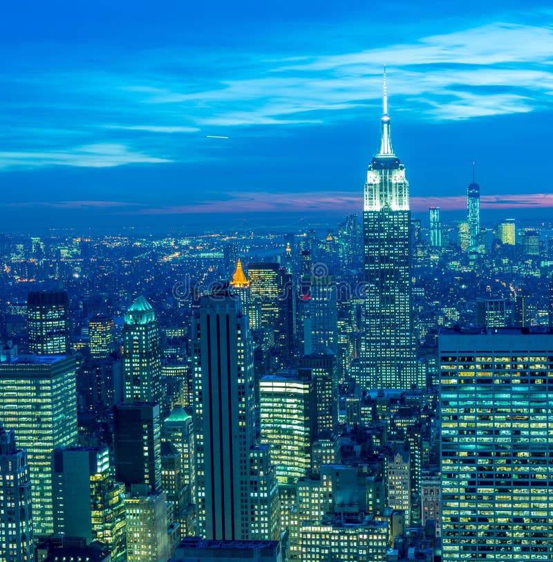 View of New York Manhattan during Sunset Hours Stock Photo - Image of ...