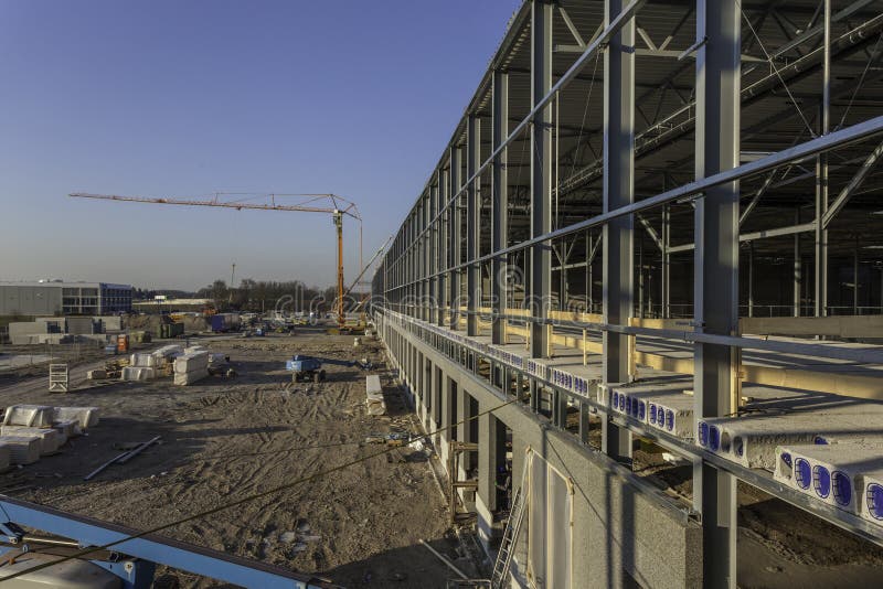 View on a Newly Constructed Building a Warehouse on a Blue Sky ...