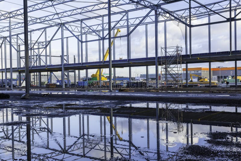 View on a Newly Constructed Building a Warehouse on a Blue Sky ...