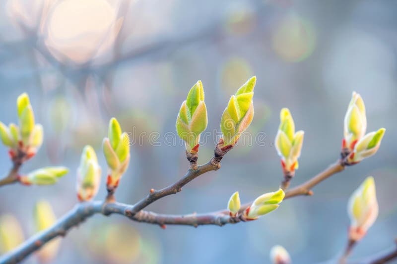 View of Newly Sprouted Green Buds on a Tree Branch, Freshly Sprouted ...