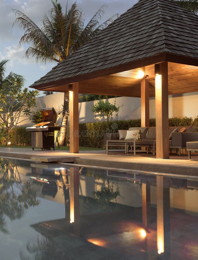 Modern Villa with Swimming Pool Stock Image - Image of lounge, real ...