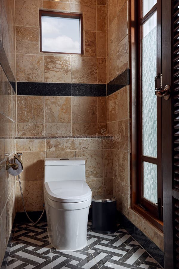 White Tiled Modern Restroom Stock Photo - Image of home, house: 203896792