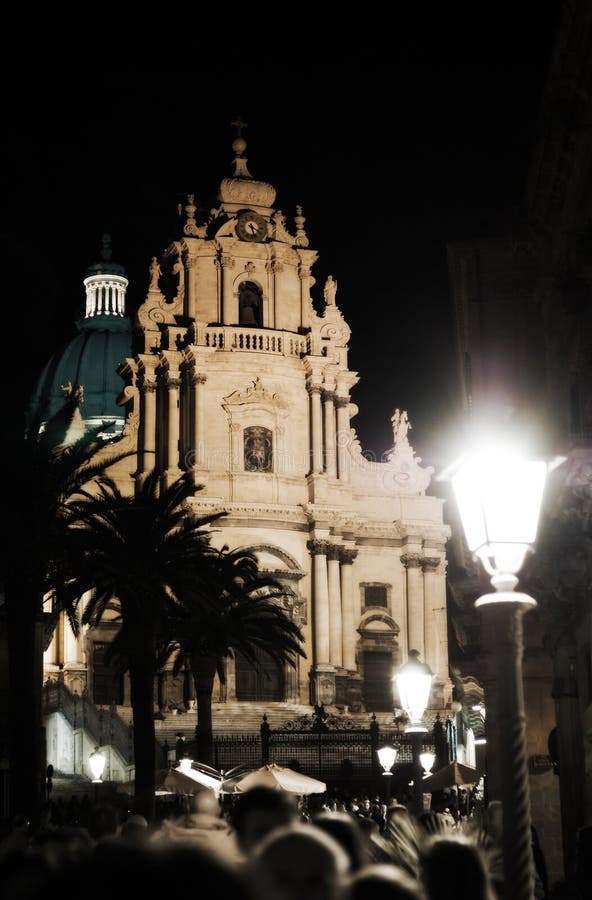 View by Night of Baroque Italian Cathedral Stock Image - Image of light ...
