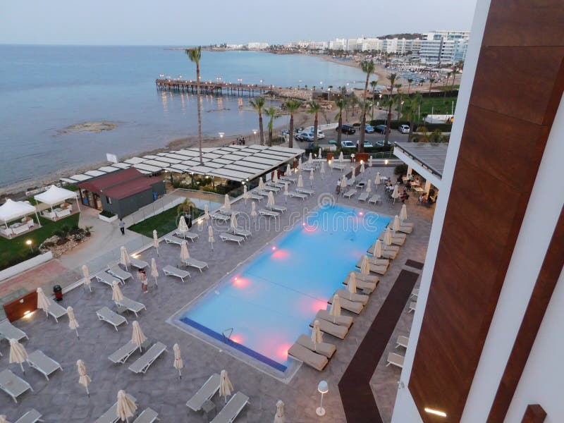 Night Protaras. View of the Illuminated Promenade Along the Seashore ...