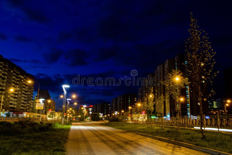 View of the Night Boulevard Stock Photo - Image of square, lantern ...