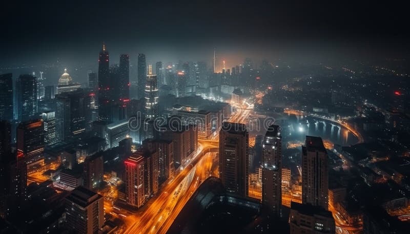 View at Night View of the City Stock Illustration - Illustration of ...