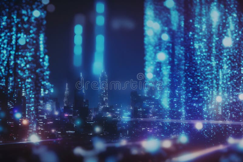 View of the Night City in Blue Tones. Synthwave Concept Stock ...