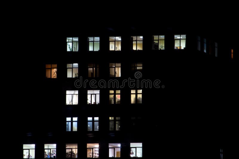 View of a Night House with Luminous Windows, Background Stock Photo ...