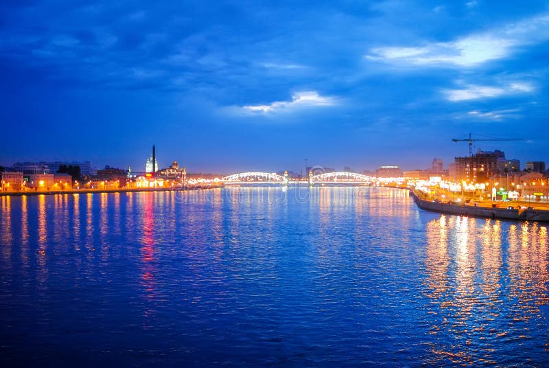 Night River in the City Lights Stock Image - Image of river, seafront ...