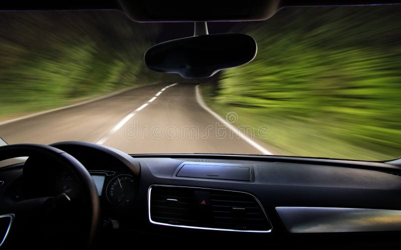 View of the Night Road through the Windshield Stock Photo - Image of ...