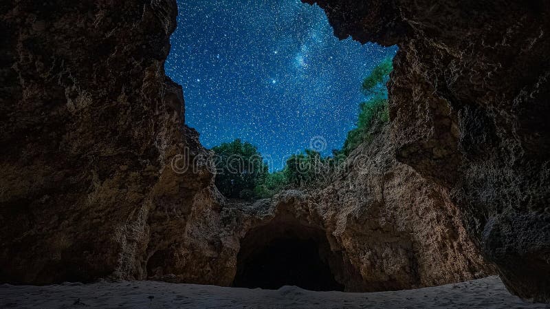 A View of the Night Sky through a Cave Opening, with Stars Visible ...