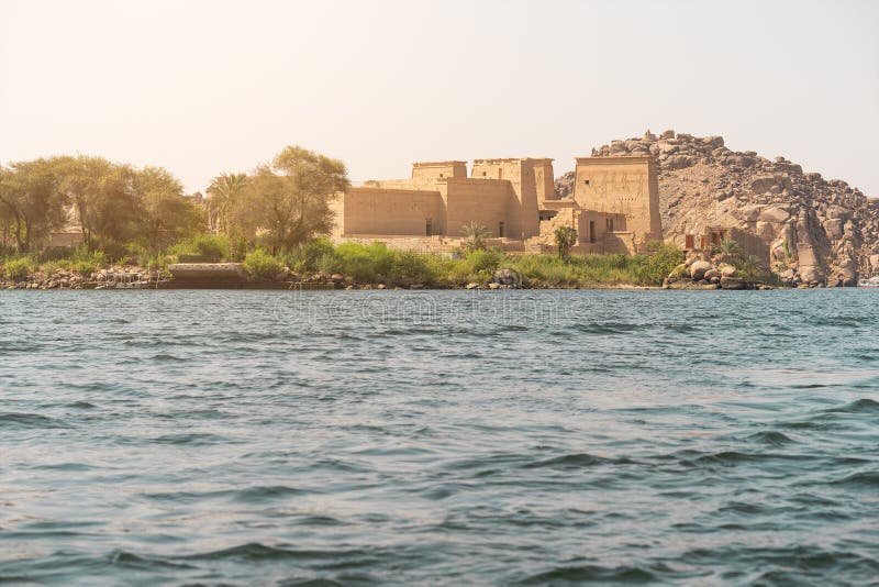 View from the Nile River of an Egyptian Temple Stock Image - Image of ...