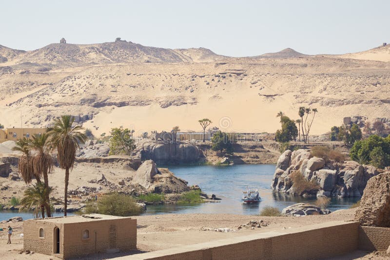 The View of the Nile River from Elephantine Island in Aswan Stock Photo ...