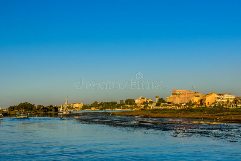 View of the Nile River in Luxor, Egypt Stock Photo - Image of ...