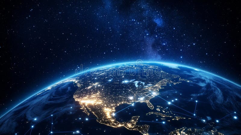 A View of North America from Space at Night Showing Its Links Stock ...