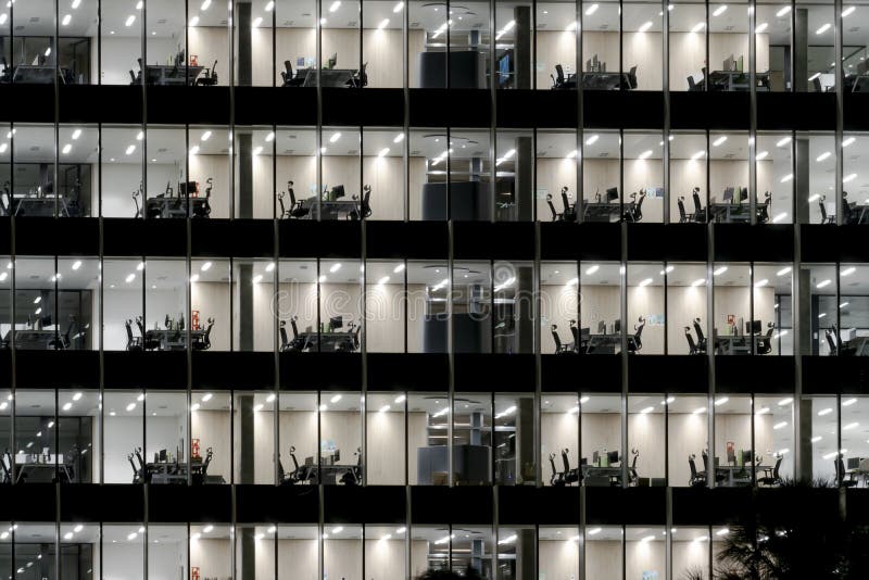 View of Numerous Empty Workstations in an Office Building at the End of ...