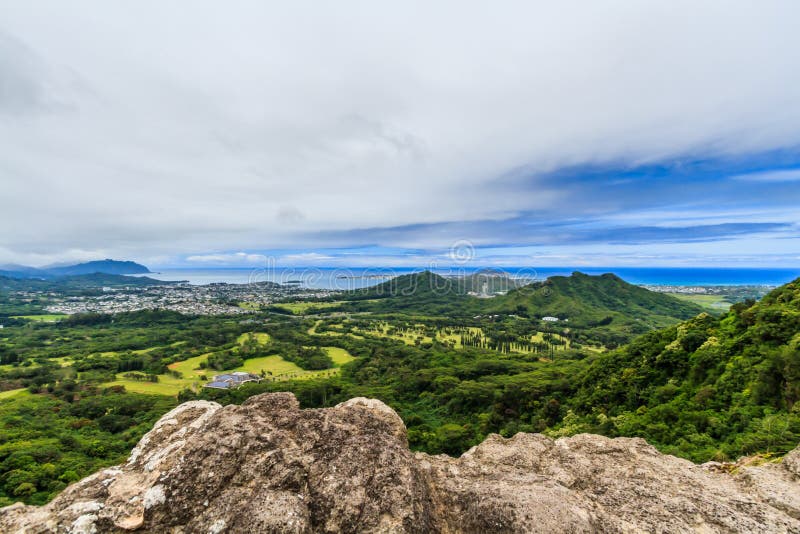 View from the Nuuanu Pali Lookout Stock Image - Image of town, hawaiian ...