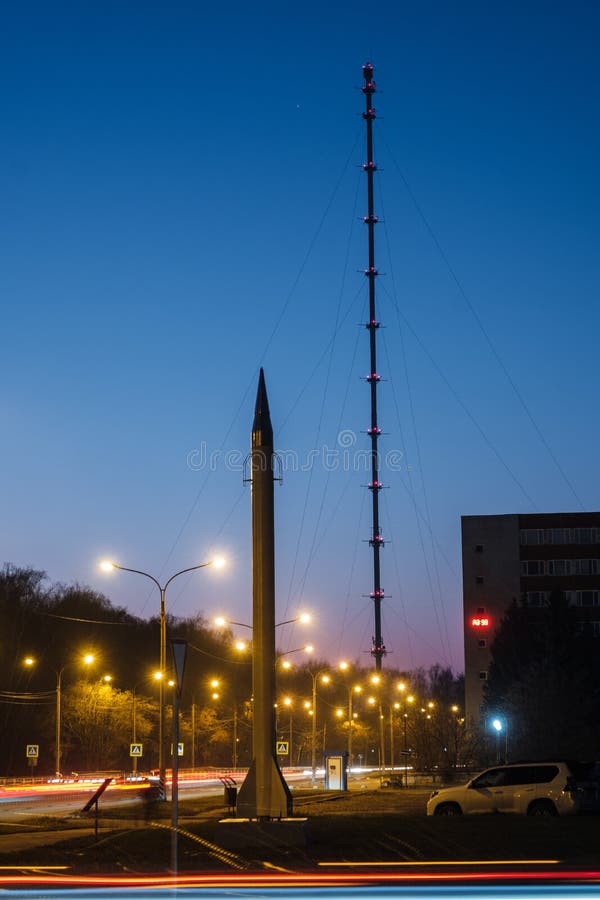 View of the Obninsk Weather Mast and Rocket in the Evening Stock Photo ...
