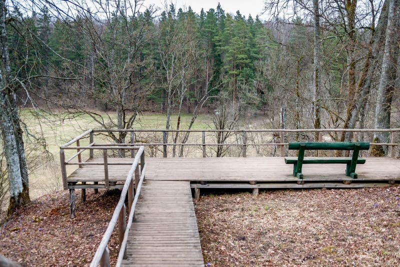 View of the Observation Deck with Bench in Early Spring. Vilce Nature ...